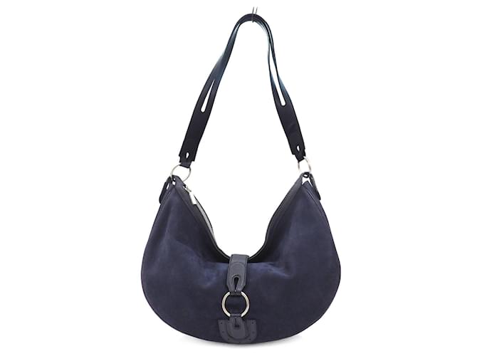 Delvaux Camille sac à bandoulière hobo en cuir nubuck bleu marine ref ...
