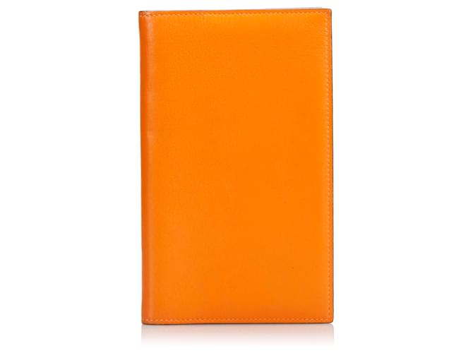Hermès Hermes Orange Leather Checkbook Cover Pony-style calfskin ref ...