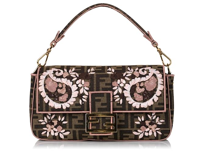 Fendi Brown Zucca Paisley Embroidery Baguette Cloth ref.696187 - Joli ...