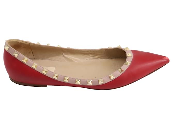 Valentino Garavani Ballerines Rockstud en Cuir Rouge ref.697222 - Joli ...