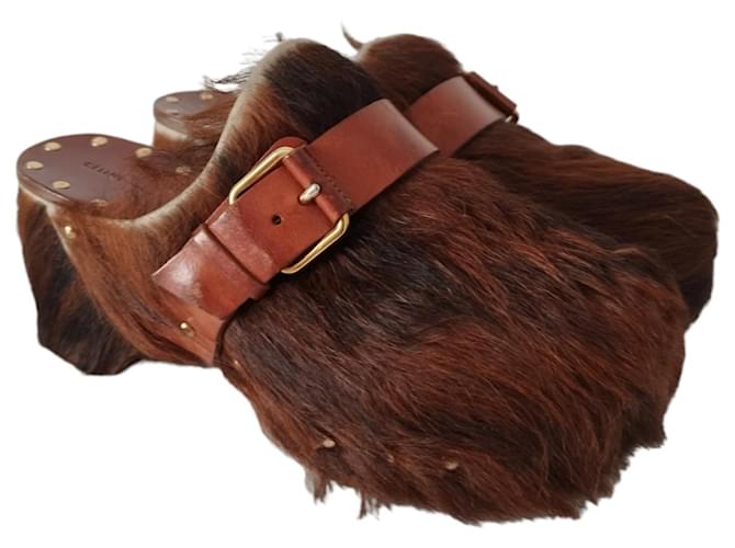 Céline Celine mules in mink and brown leather Fur ref.712514 - Joli Closet