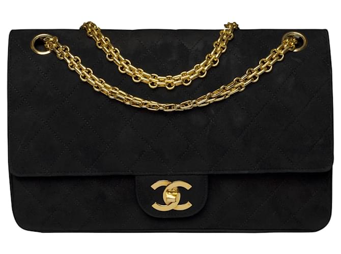 Rare Sac à main Chanel Timeless/Classique à double rabat en daim noir ...