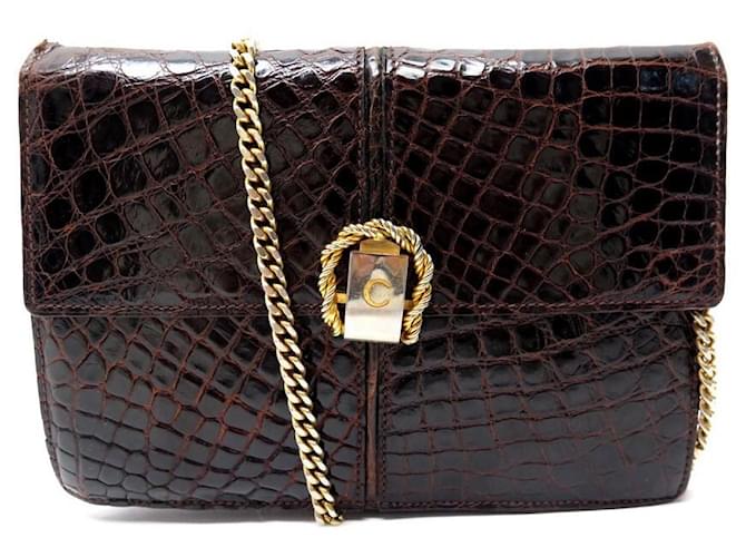 Céline VINTAGE CELINE HANDBAG BROWN CROCODILE LEATHER SHOULDER PURSE ...