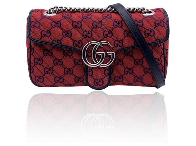 Gucci Red Monogram Matelassé Diagonal Canvas Marmont Shoulder Bag Cloth ...