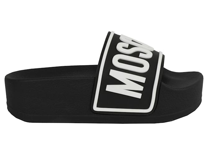 Moschino Logo Platform Slide Sandals Black ref.739621 - Joli Closet