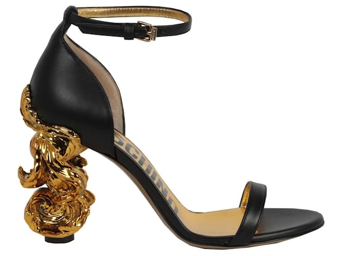 Moschino Sculpted Baroque Heel Sandals Black Leather Pony-style ...