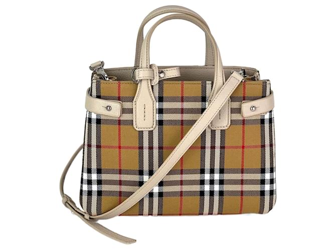 Burberry Burberry Goatskin Vintage Check Small Banner Tote Limestone ...