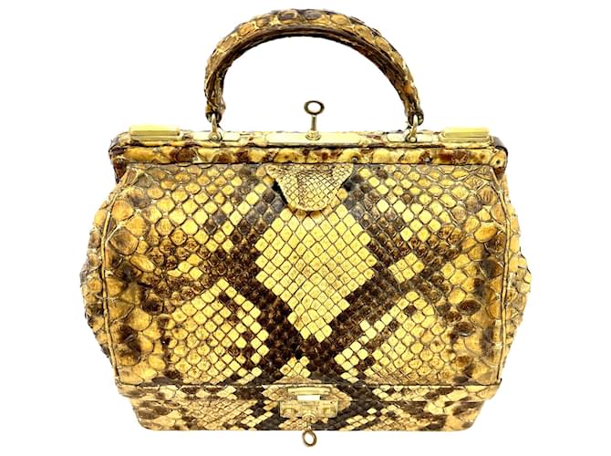 Hermès Mallette Python Noir Imprimé python Jaune ref.747370 - Joli Closet