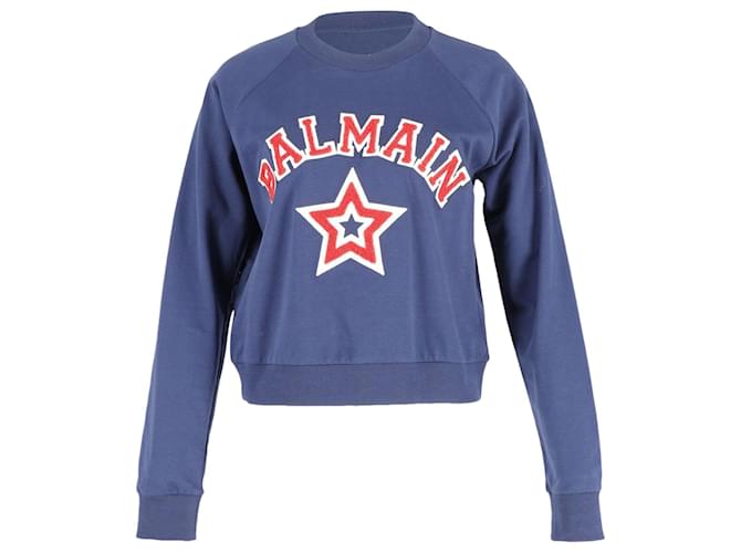Pull Balmain Star Logo en Coton Bleu Bleu Marine ref.755581 - Joli Closet