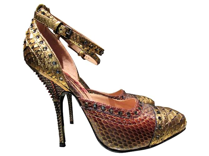 Escarpins Lanvin en python doré à cristaux Cuirs exotiques ref.759131 ...