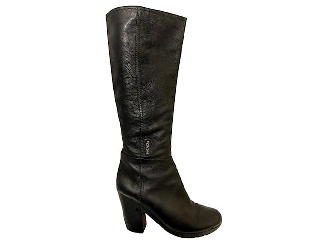 botas prada de tacon alto Negro Cuero ref.769887 - Joli Closet
