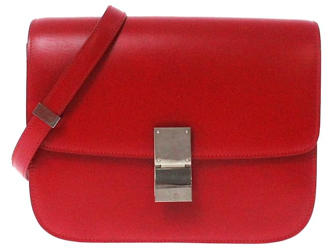 Céline Celine Red Medium Classic Box Leather Pony-style calfskin ref ...