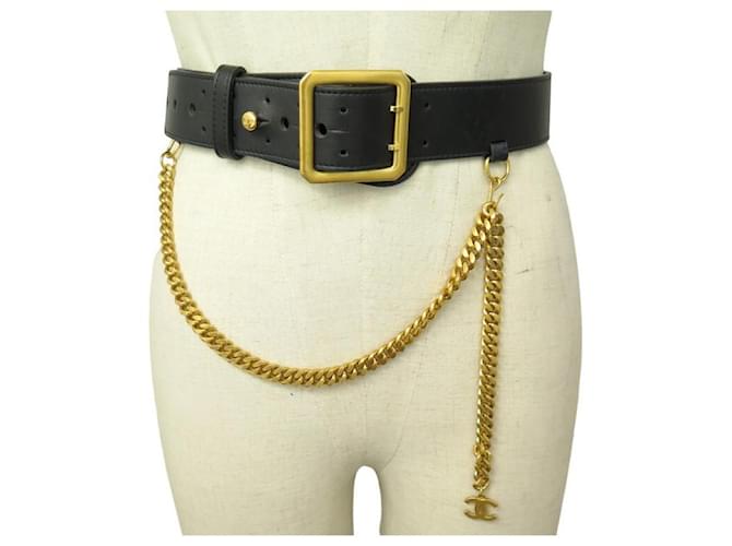 NEW VINTAGE LARGE CHANEL BELT 1996 CHAIN LOGO 75 IN BLACK LEATHER BELT ...