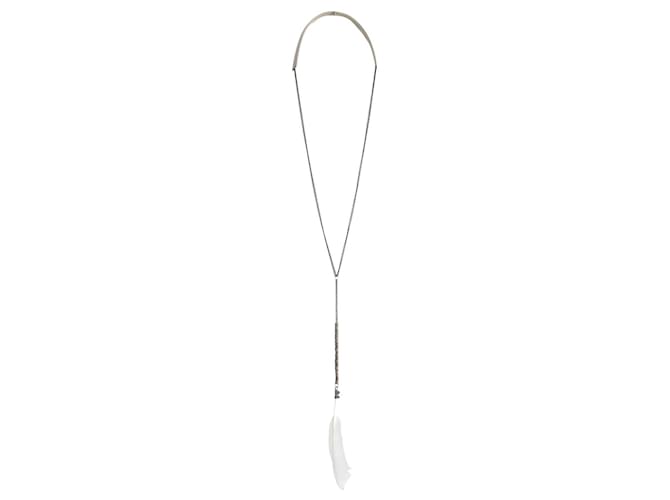 Ann Demeulemeester Collier plume et cuir vintage Anne Demeulemeester ...