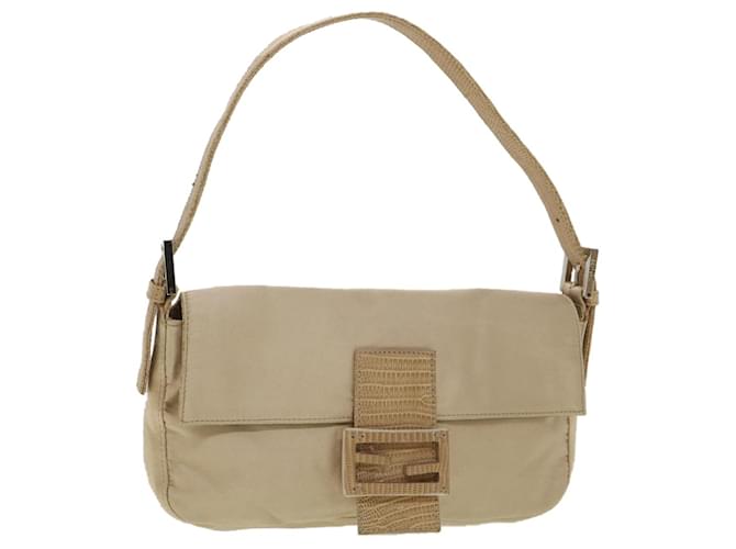 FENDI Mamma Baguette Snake Pattern Shoulder Bag Satin Beige Auth bs3713 ...