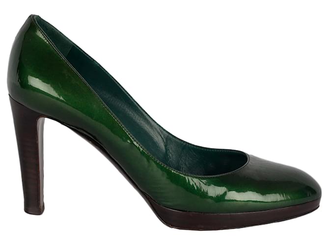 Sergio Rossi Rounded Toe Patent Pumps Green ref.776535 - Joli Closet