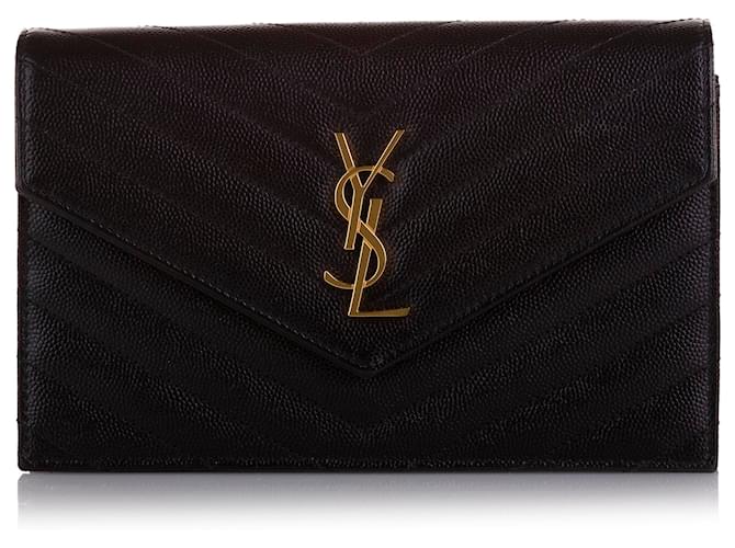 Yves Saint Laurent YSL Black Grain De Poudre Cassandre Envelope Wallet ...
