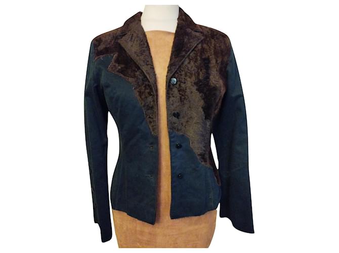KENZO VESTE COWGIRL VINTAGE EMPIECEMENT TANNEUR T38 Coton Bleu Marine ...