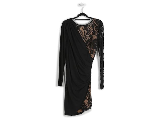 Emilio Pucci Black Wool & Lace Sinched Dress With Long Sleeves ref ...