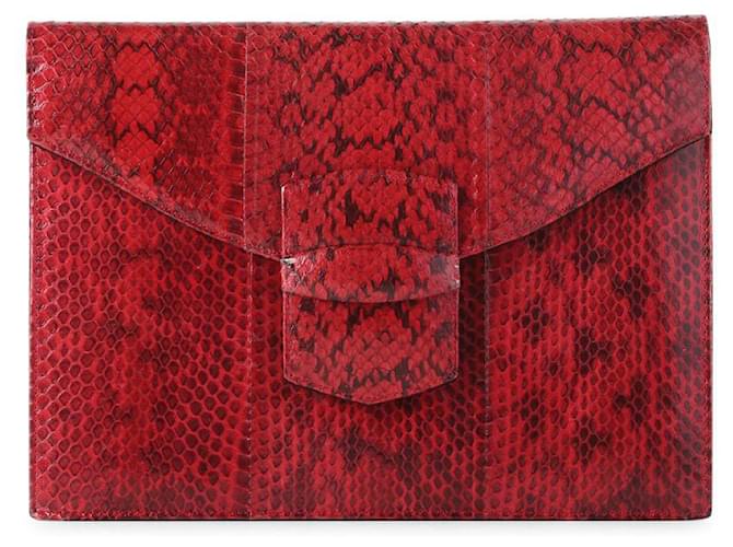 Oscar De La Renta Red Python skin Envelope Clutch Bag Leather ref ...