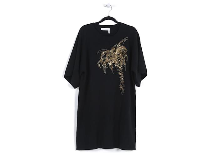 Chloé Chloe Black Wool With Gold Beaded Palm Tree Robe pull Laine Noir ...