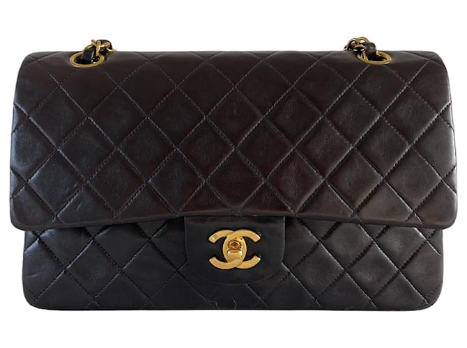 Chanel classic lined flap medium lambskin gold hardware timeless brown ...