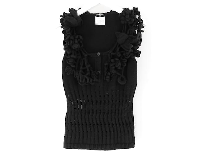 CHANEL Fall 2007 Embellished Sleeveless Jumper Black Cashmere Wool ref ...