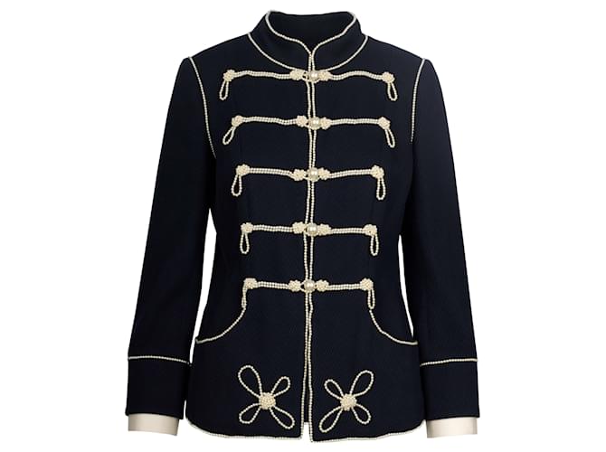 Chanel Navy Majorette Jacket with Pearls Navy blue Cotton ref.788530 ...