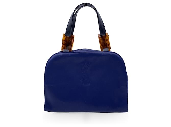 Yves Saint Laurent Bolso tipo satchel con logo de YSL de lona azul ...