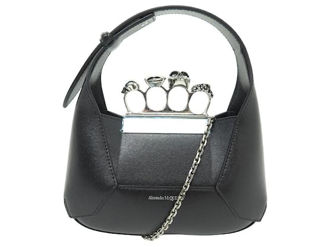 NEW HANDBAG ALEXANDER MCQUEEN HOBO MINI JEWELERY DETAIL BLACK LEATHER ...