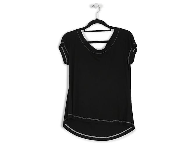 Loewe Black Viscose/Silk Scoop Neck Cap Sleeves T-Shirt Cellulose fibre ...