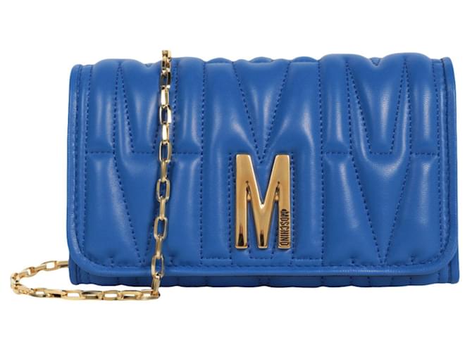 Moschino Quilted Monogram Shoulder Bag Blue Leather ref.796529 - Joli ...