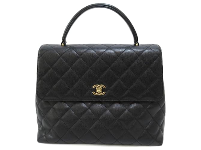 Chanel Matelasse Caviar Top Handle Bag A12397 Black Leather Pony-style ...