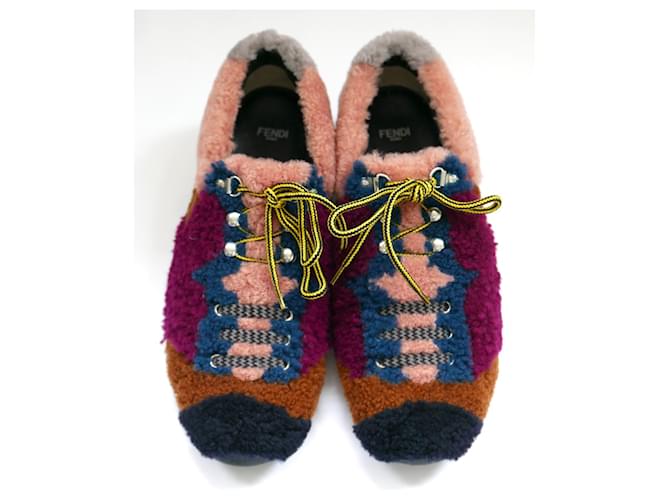 Fendi Patchwork Shearling trainers Multiple colors Wool ref.799289 ...