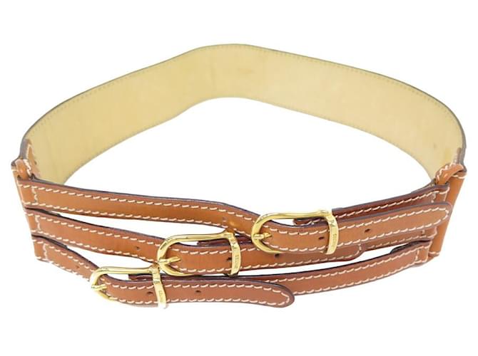 Céline CEINTURE LARGE CELINE TRIPLE BOUCLES EN CUIR CAMEL TAILLE 75 ...