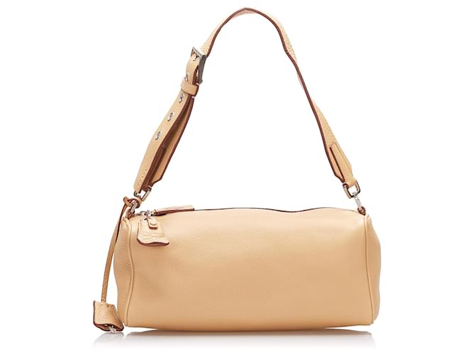 Prada Brown Vitello Daino Shoulder Bag Light brown Leather Pony-style ...
