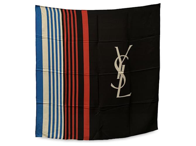 Yves Saint Laurent Vintage Colorblock Big YSL Logo Silk Scarf Black ref ...