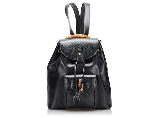 Gucci Black Mini Bamboo Backpack Leather Pony-style calfskin ref.805048 ...