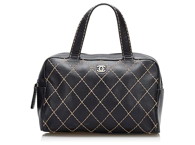 Chanel Black CC Wild Stitch Handbag Leather Pony-style calfskin ref ...