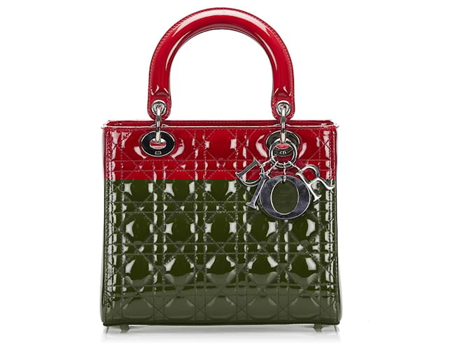 Dior Red Medium Cannage Patent Lady Dior Leather Patent leather ref ...