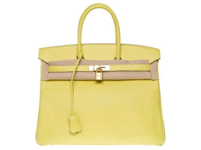 Hermès Hermes Birkin handbag 35 in lemon yellow Epsom leather ref ...