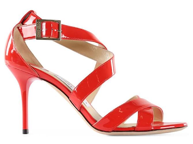 Sandales Jimmy Choo en cuir verni rouge feu à bout ouvert Cuir vernis ...