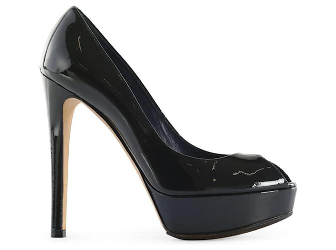 Escarpins à plateforme Peep Toe en cuir verni bleu marine Christian ...