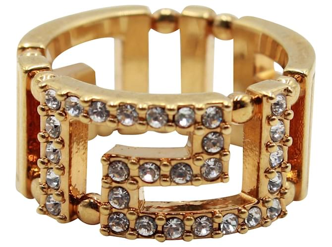 Versace Crystal Greca Ring in Gold Brass Golden Metal ref.846262 - Joli ...