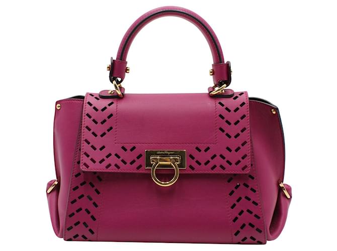 Salvatore Ferragamo Fushia Sofia Small Perforated Leather Satchel with ...