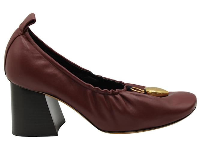 Céline Celine Pendant Block Heel Shoes in Burgundy Leather Dark red ref ...
