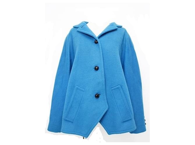***Manteau en laine angora Nina Ricci Bleu ref.849482 - Joli Closet