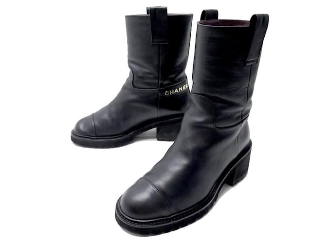 CHANEL SHOES BIKE BOOTS LOGO CC G36749 37 LEATHER RIDERS BOOTS Black ref.854965 - Joli Closet