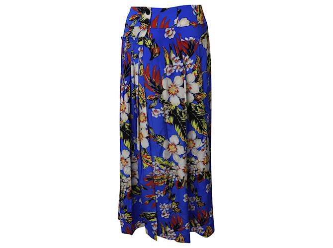 Diane Von Furstenberg Floral Print Wrap-Around Maxi Skirt in Blue Silk ...