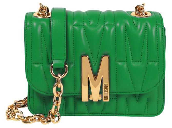Moschino Quilted M-Logo Crossbody Bag Green Leather ref.868806 - Joli ...